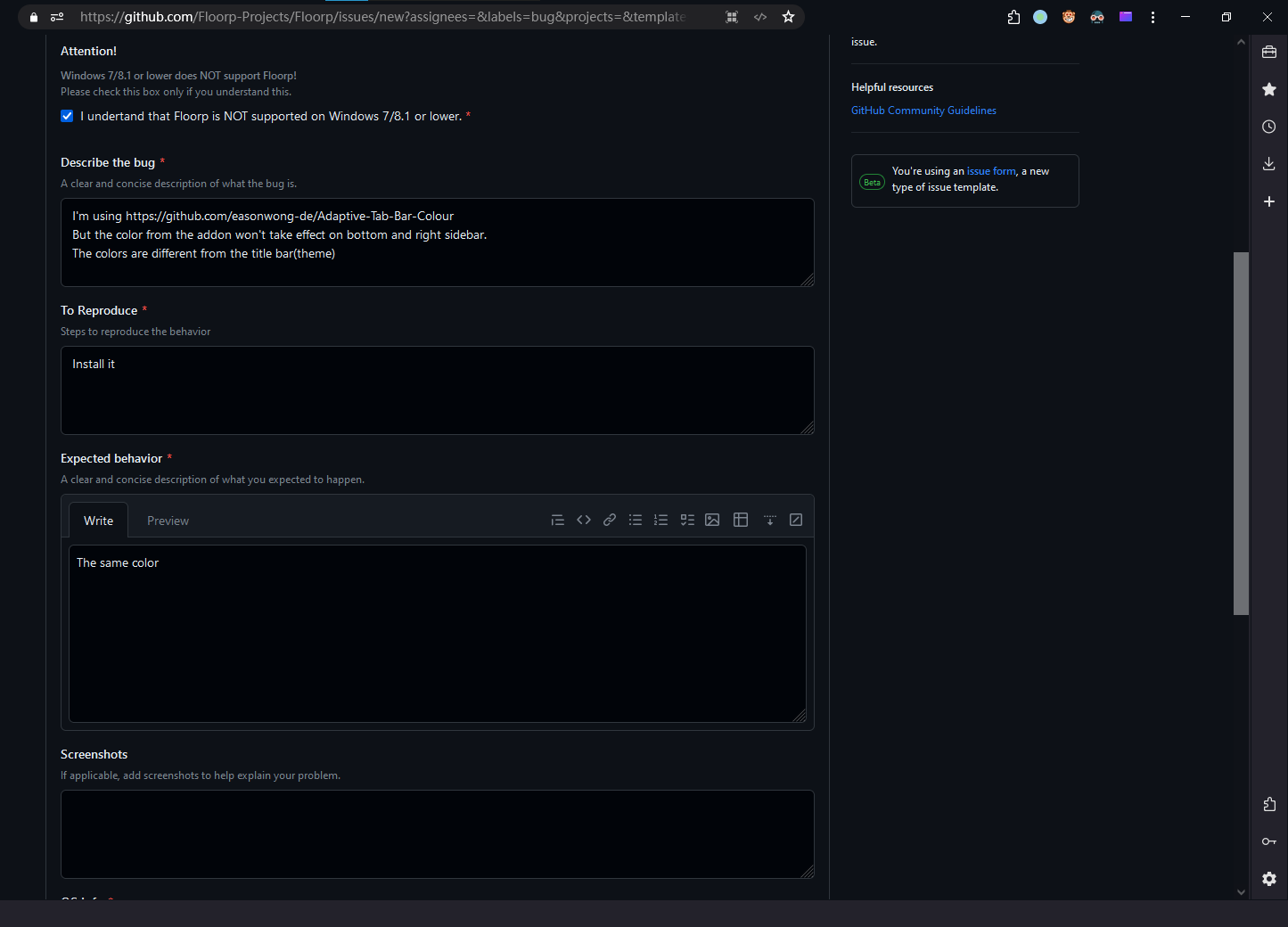 [Bug] Theme API won't affect the right sidebar and bottom bar · Issue #478 · Floorp-Projects ...