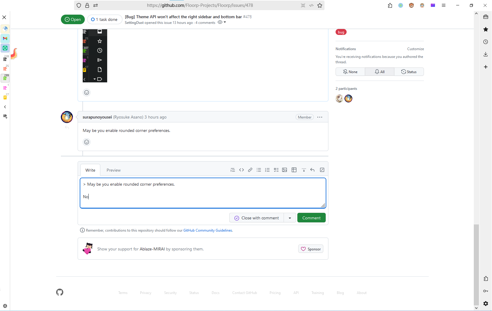 [Bug] Theme API won't affect the right sidebar and bottom bar · Issue #478 · Floorp-Projects ...