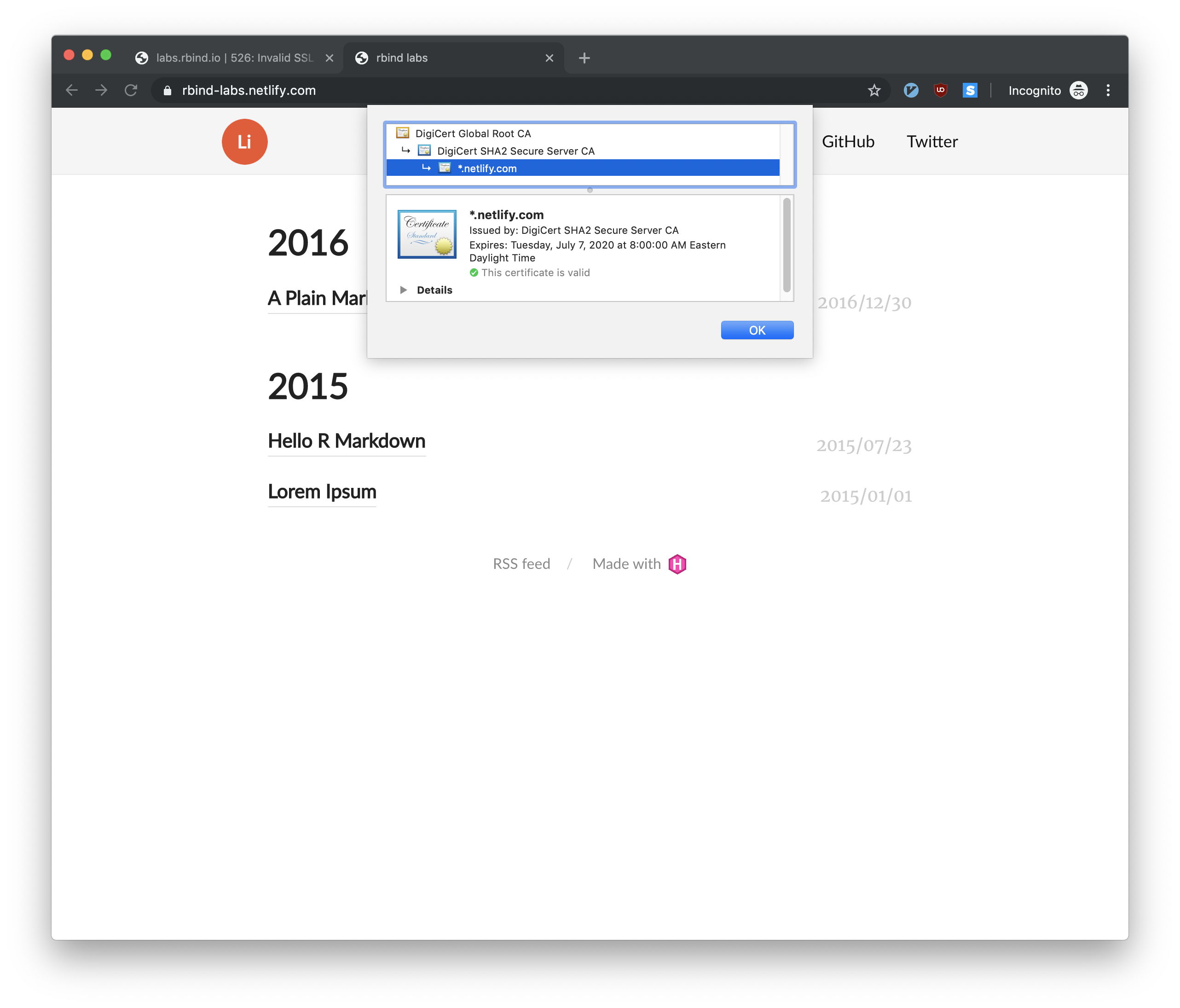 Investigate intermittent issues of "Invalid SSL Certificate" · Issue #462 · rbind/support · GitHub