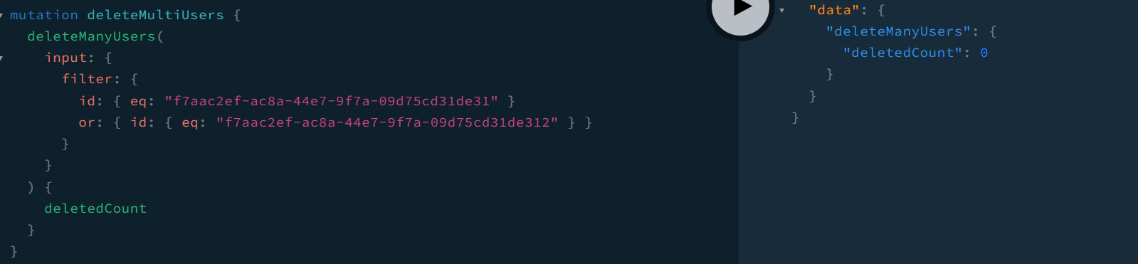 DeleteMany filter not working as expected · Issue #1511 · doug-martin/nestjs-query · GitHub