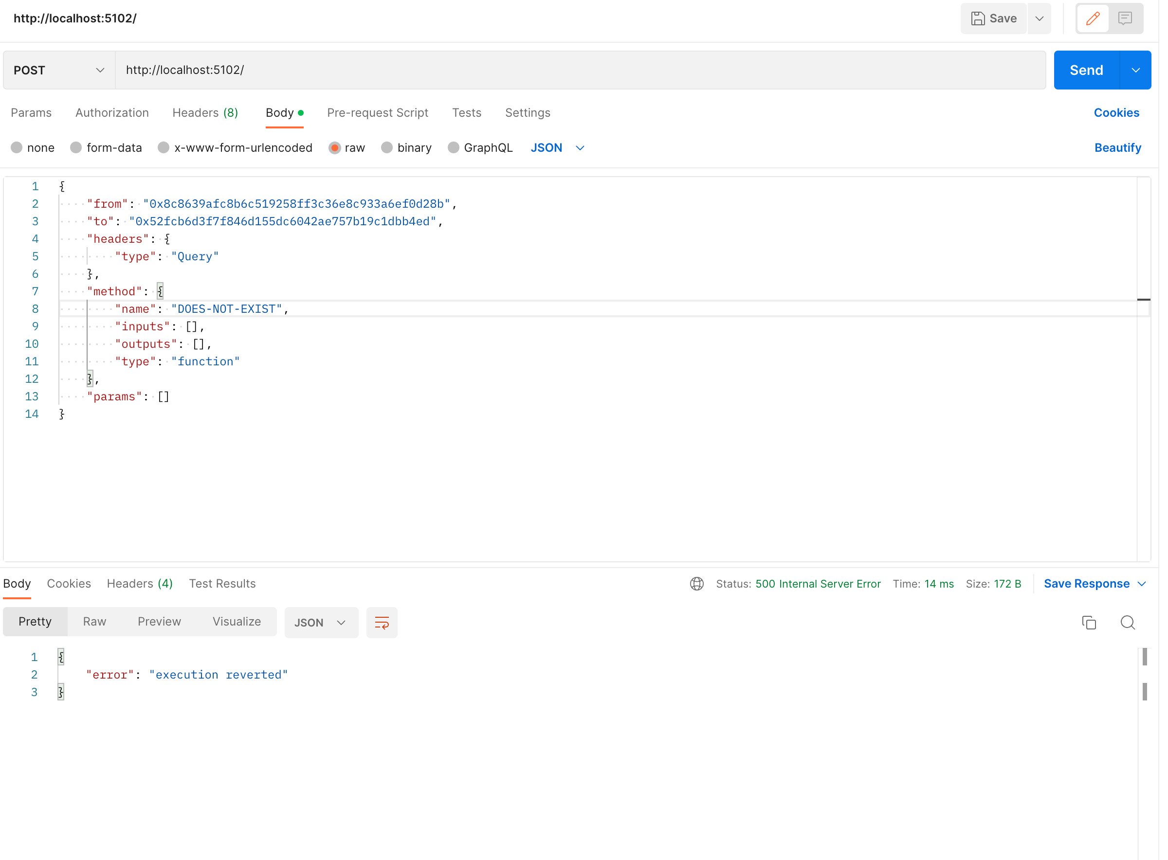 Reverted calls/transactions should return an error message with a recognizable error code ...