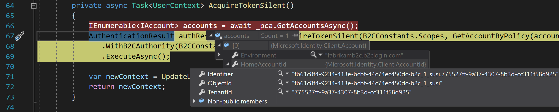 [Investigate] B2C Xamarin Sample getAccounts does not return an account after first sign-in ...