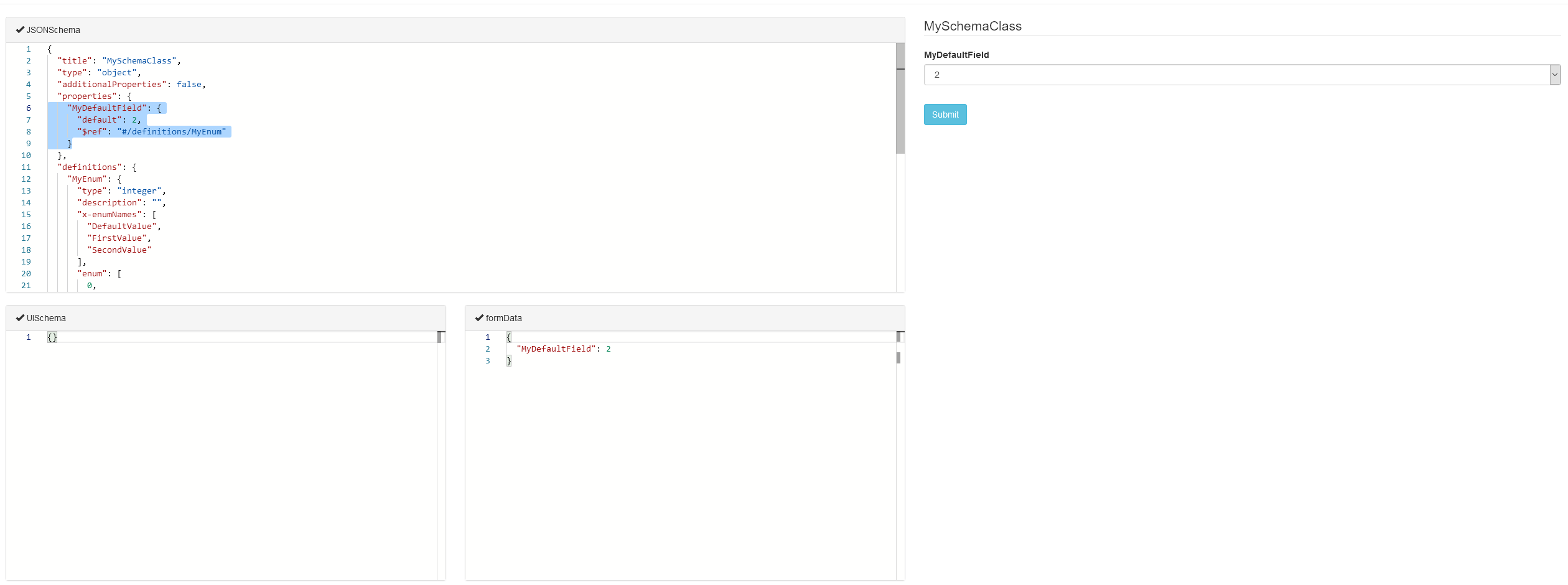 Schema With Enum And Default Value Generating Wrong Schema Issue 