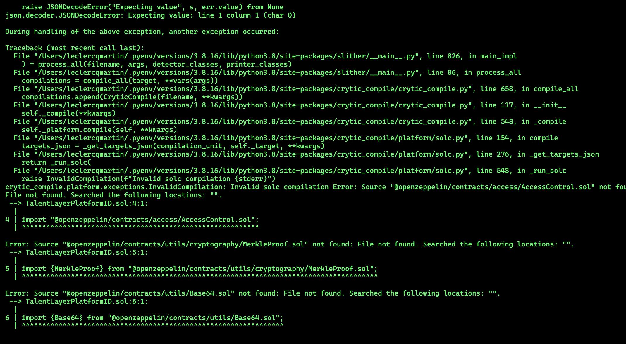 crytic_compile.platform.exceptions.InvalidCompilation: Unknown file: contracts/hardhat ...