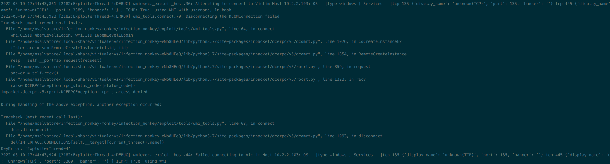 Impacket KeyError when running WMI after Zerologon · Issue #1774 · guardicore/monkey · GitHub