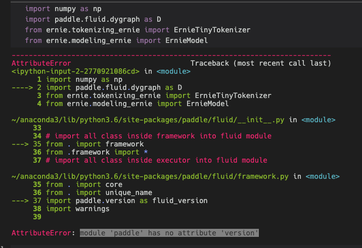 module 'paddle' has no attribute 'version' · Issue #581 · PaddlePaddle/ERNIE · GitHub