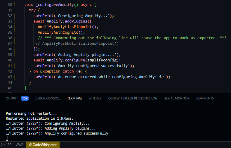Amplify.configure() hangs on hot restart when using ...