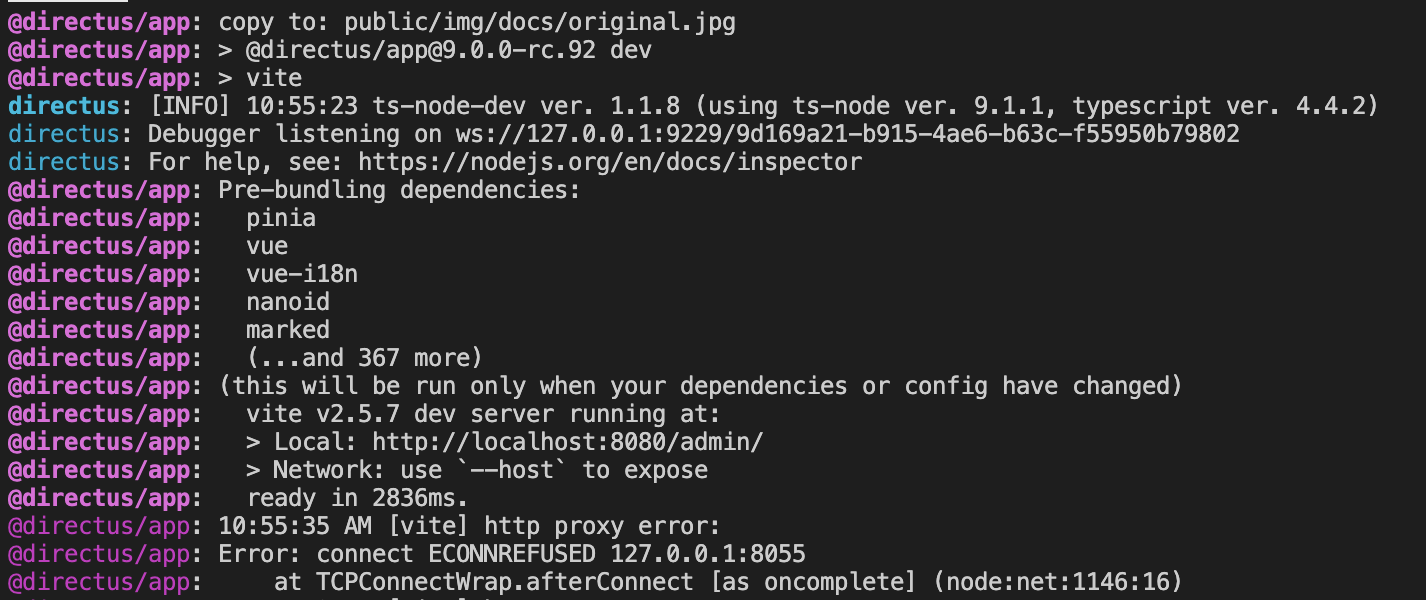Can't start the local dev environment. Error: connect ECONNREFUSED 127.0.0.1:8055 · Issue #7068 ...