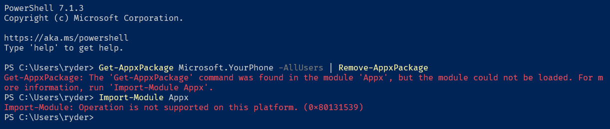 Appx - Import-Module: Operation is not supported on this platform ...