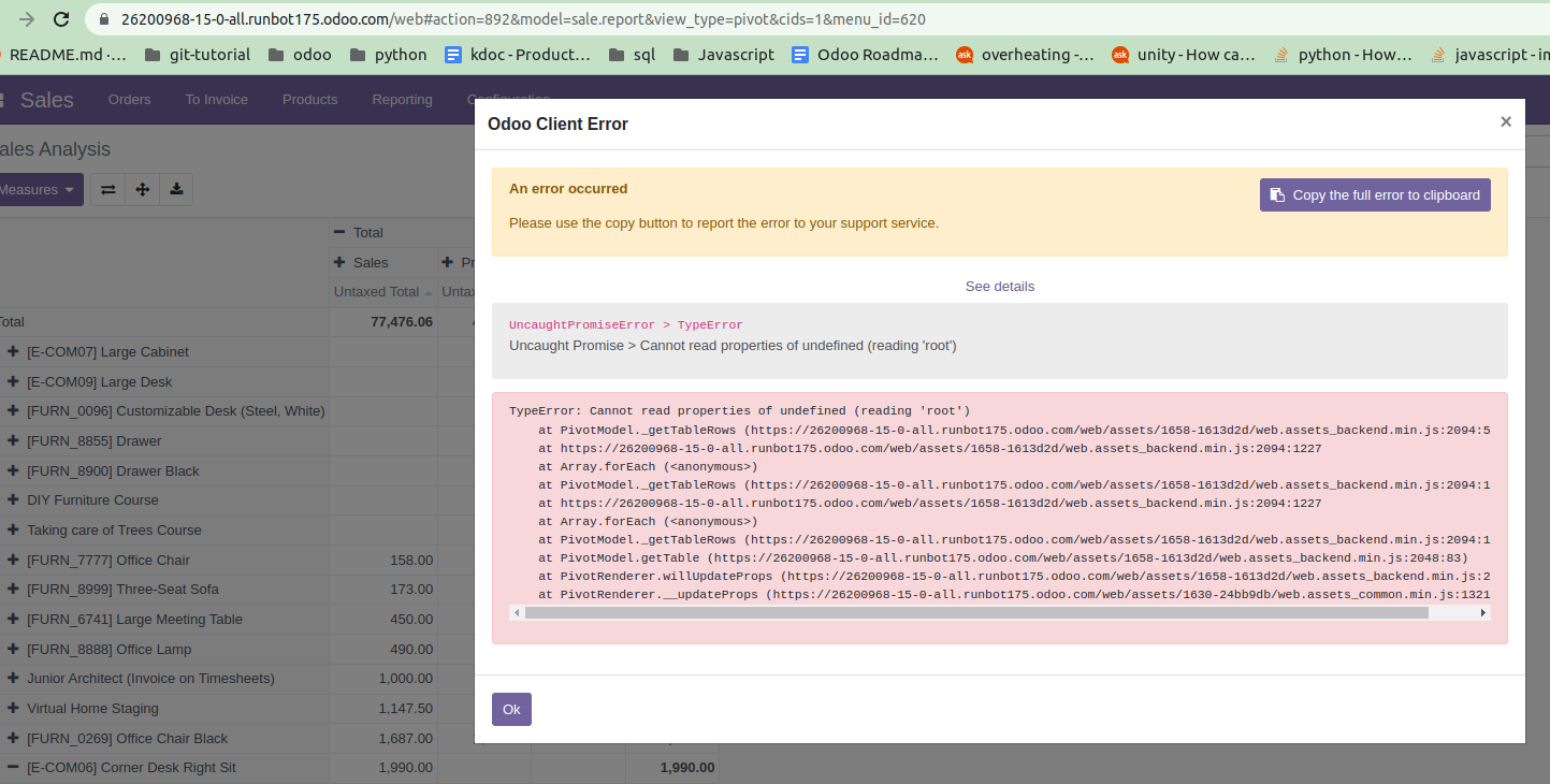 [15.0][16.0] Application Error in Sale Report pivot View · Issue #116822 · odoo/odoo · GitHub