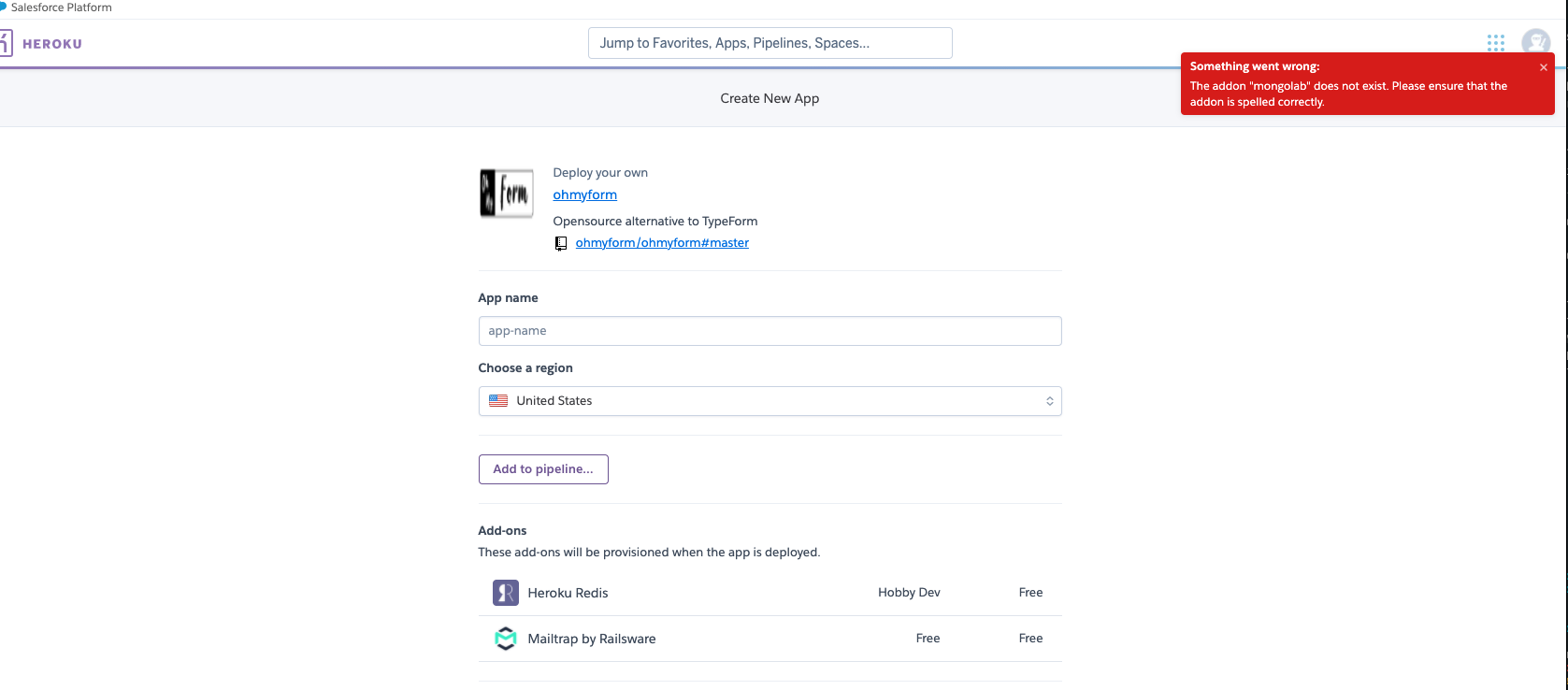 Heroku 1 Click Mongolab Does Not Exist · Issue 127 · Ohmyformohmyform · Github 