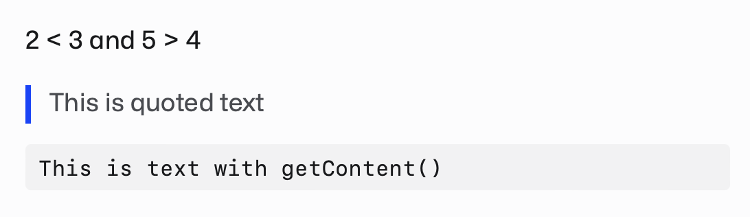 `getContentProperty` encodes `>` `