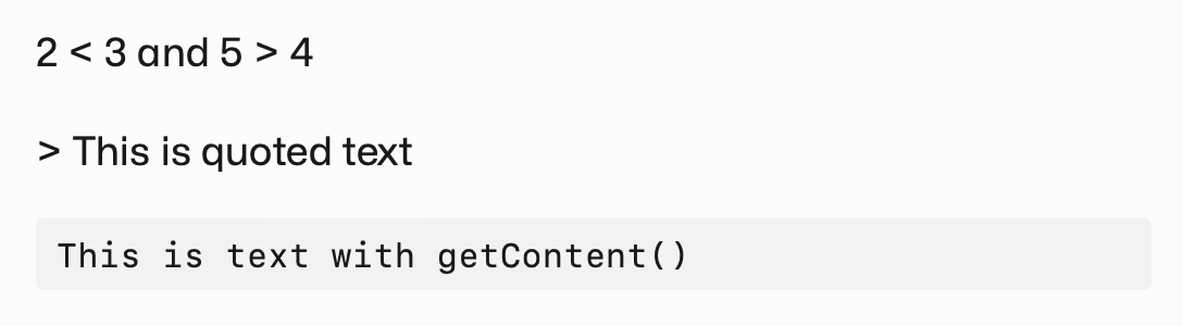 `getContentProperty` encodes `>` `