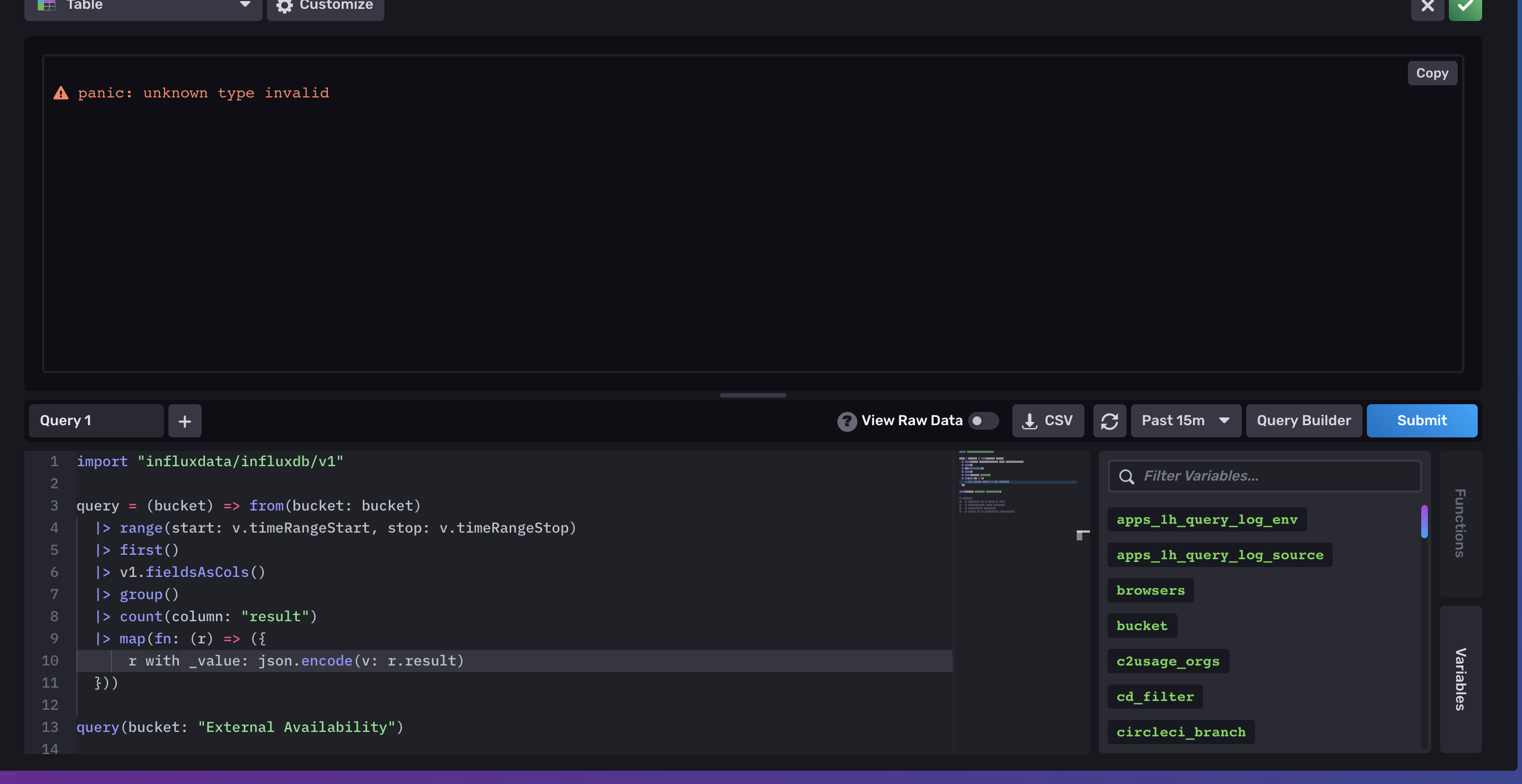 json.encode returns a panic for invalid value types · Issue #3094 · influxdata/flux · GitHub