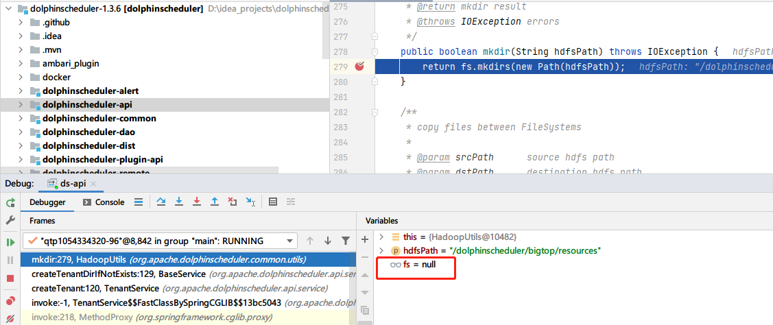 when create Tenant got nullpoint exception · Issue #5597 · apache/dolphinscheduler · GitHub