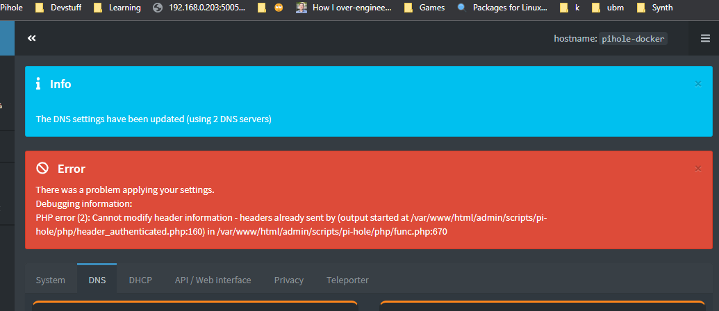 Error message when saving any setting on settings page · Issue #2350 · pi-hole/web · GitHub
