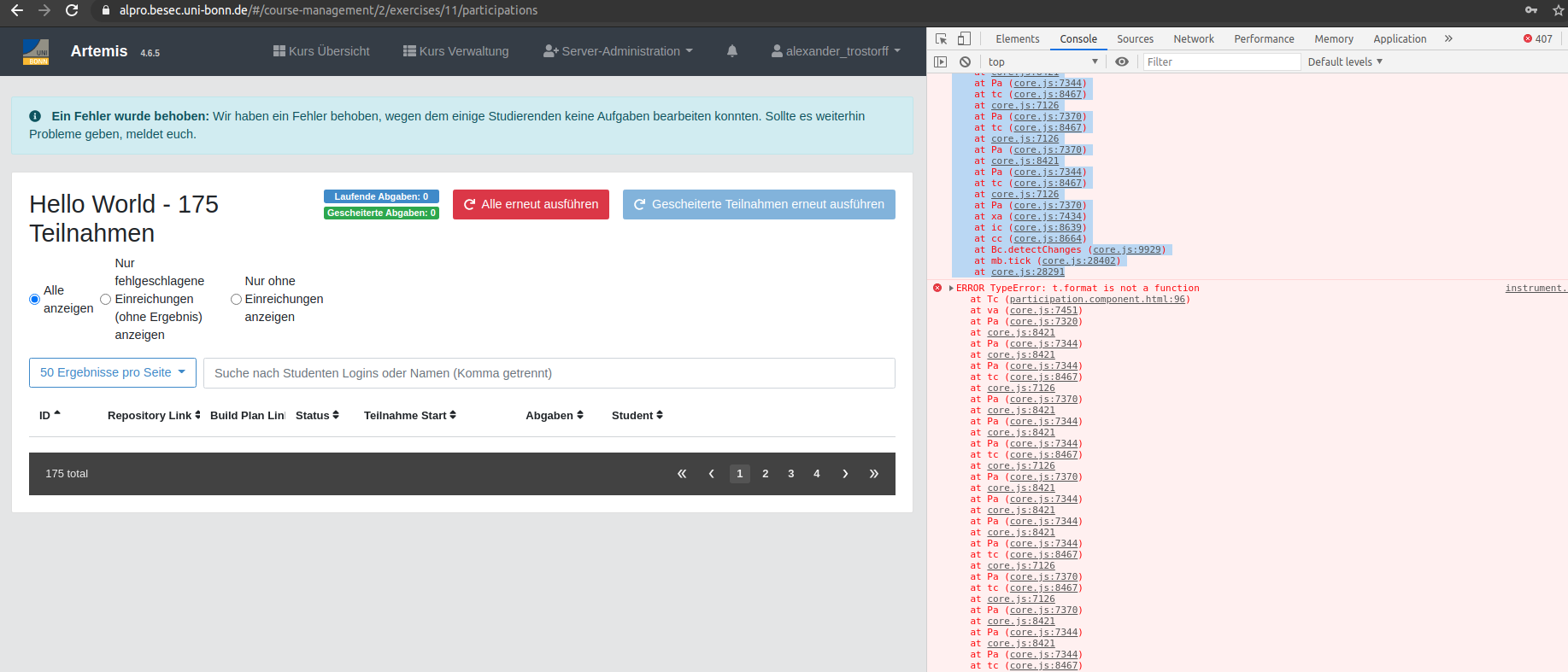 No participations shown for programming exercise errors in console · Issue #2318 · ls1intum ...