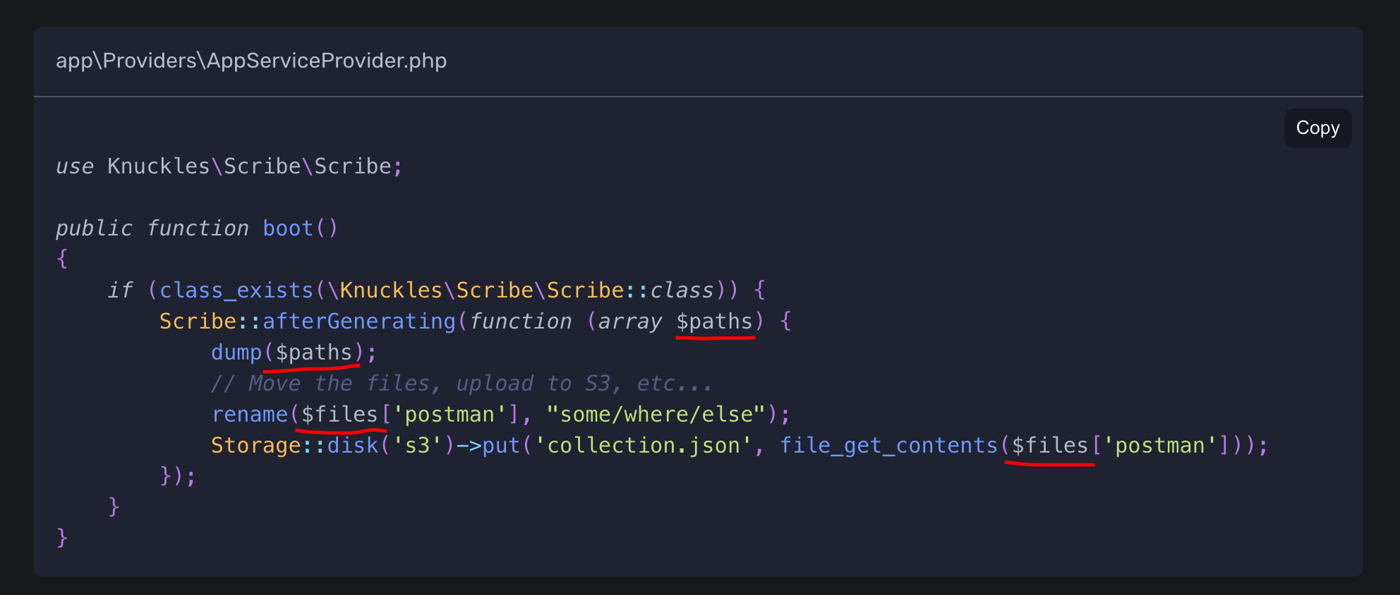 Set custom collection/spec generation path · Issue #349 · knuckleswtf/scribe · GitHub