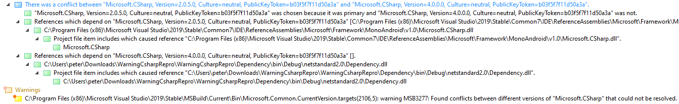 Warning MSB3277 on Microsoft.CSharp when building · Issue #3980 · dotnet/android · GitHub