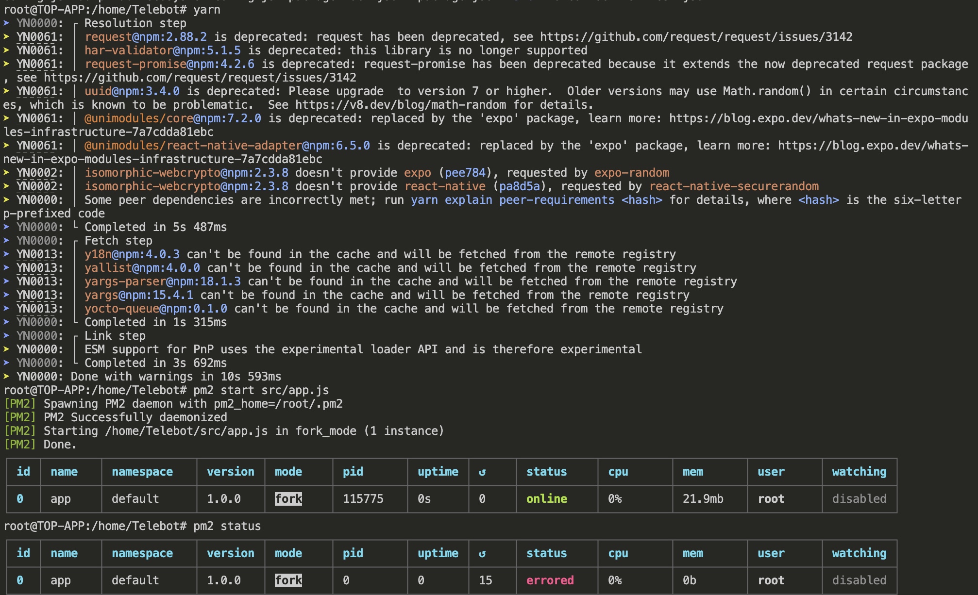 Yarn 3.5.0 may disable pm2 · Issue #5597 · Unitech/pm2 · GitHub