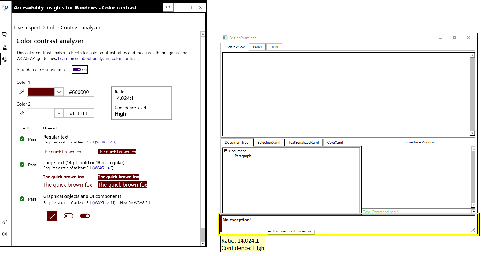 WCAG 1.4.3: (EditingExaminerDemo/edit box text '' No exception edit box)[High Contrast White ...