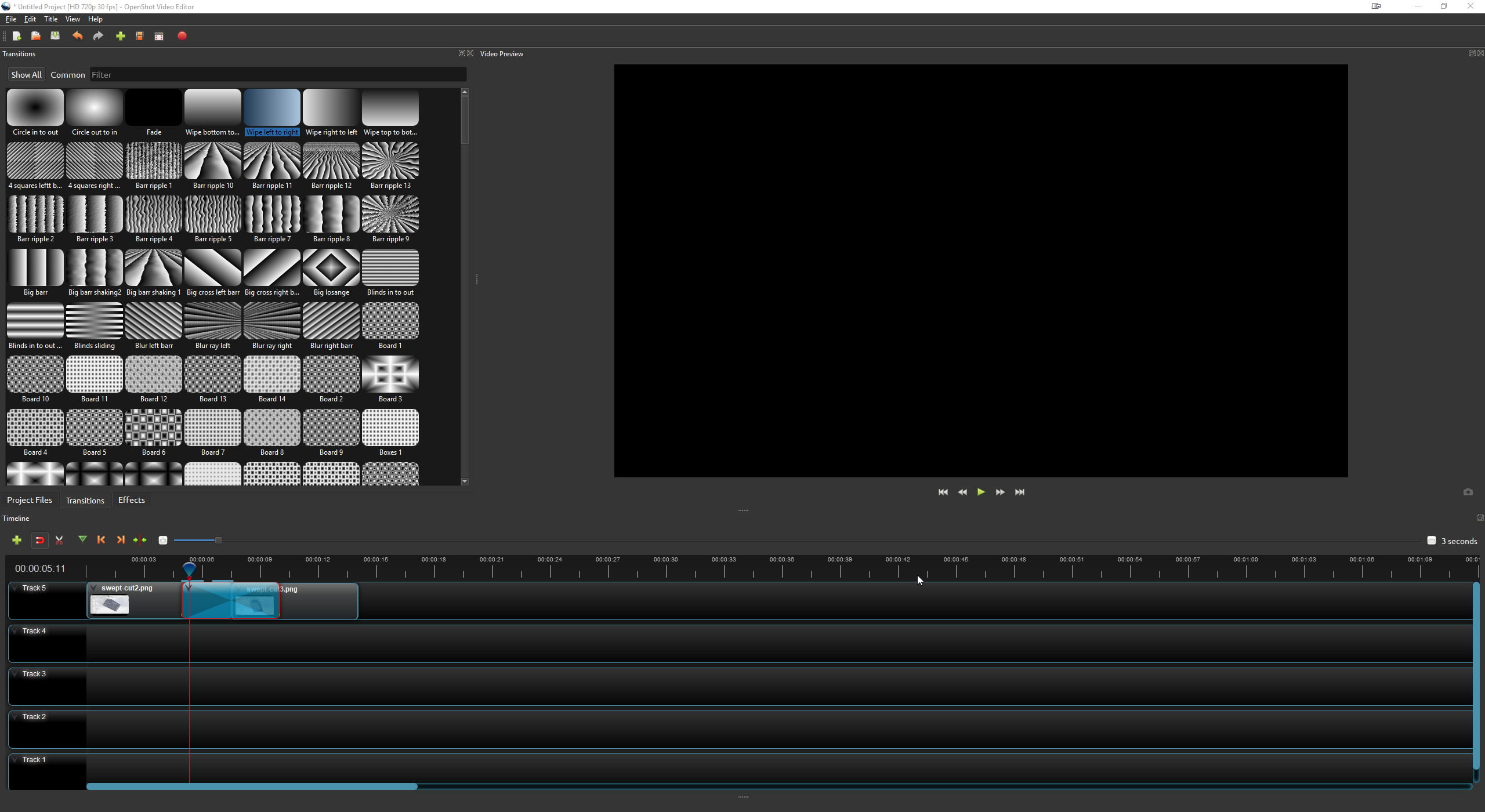 transitions gets added twice, once with black starting frame, then the ...