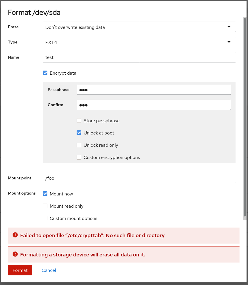 Creating LUKS encrypted drive fails if /etc/crypttab does not exist ...