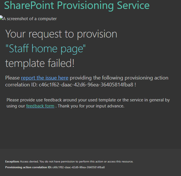 Unable to apply Staff home page template · Issue #316 · SharePoint/sp-provisioning-service · GitHub
