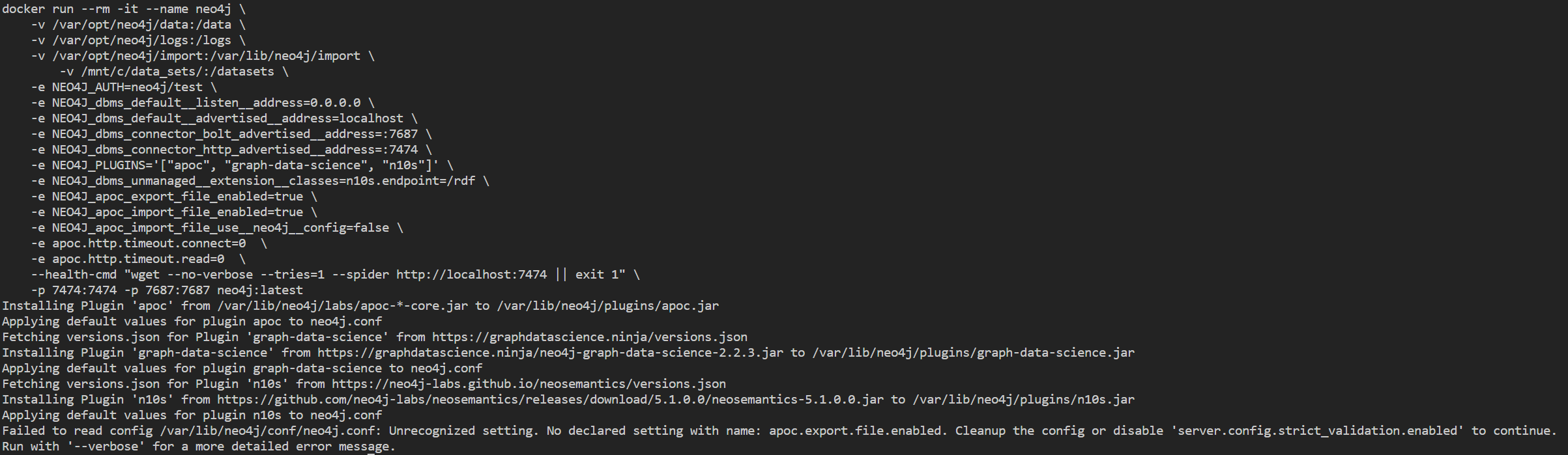 Failed To Read Config ` Var Lib Neo4j Conf Nf` Unrecognized Setting No Declared