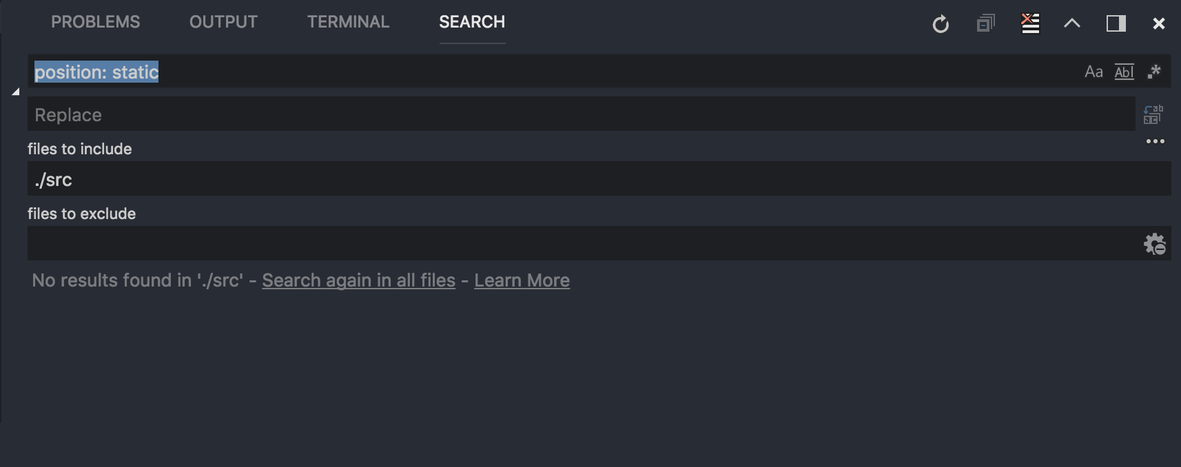 Search panel open in lower panel, shortcut missing in sidebar · Issue ...