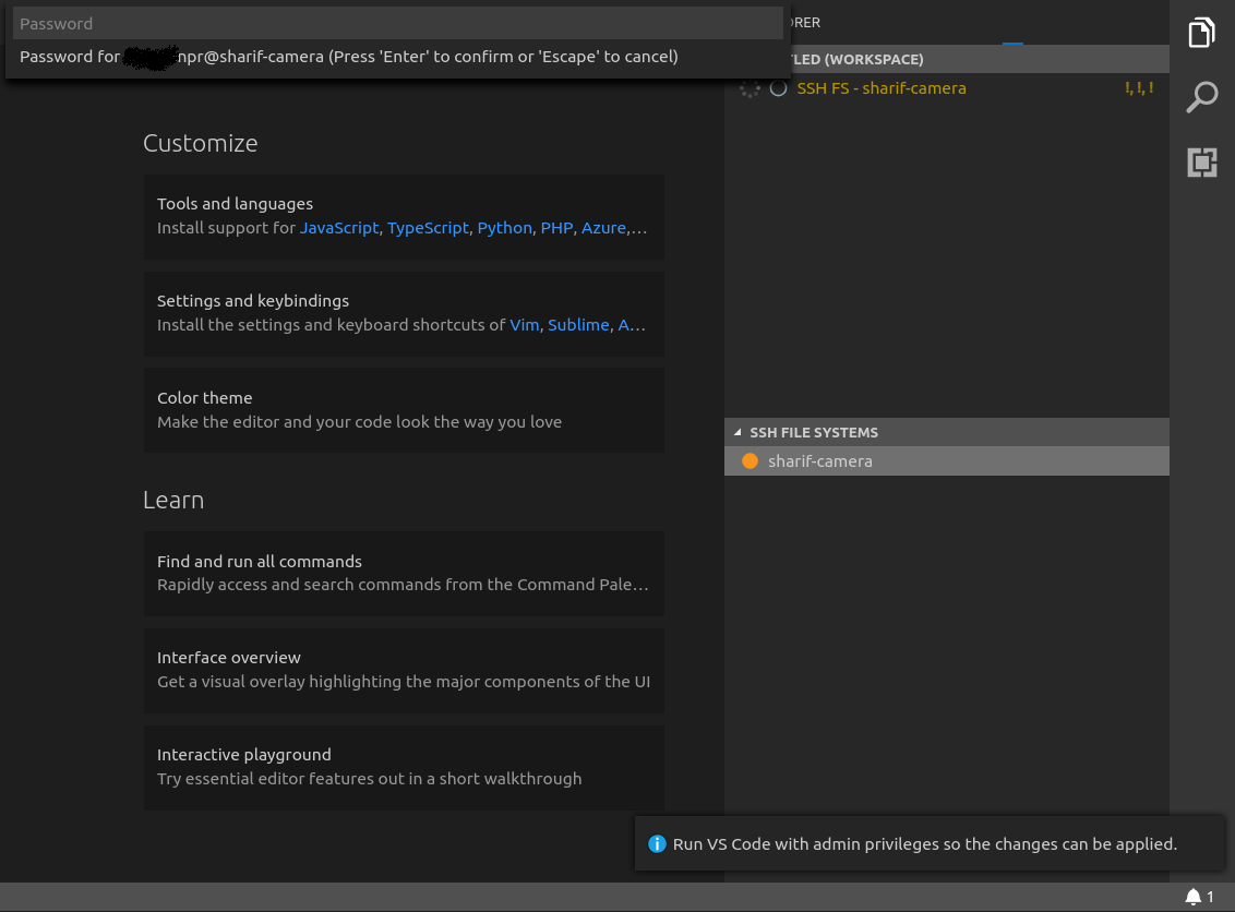 Run VS Code With Admin Privileges So The Changes Can Be Applied 