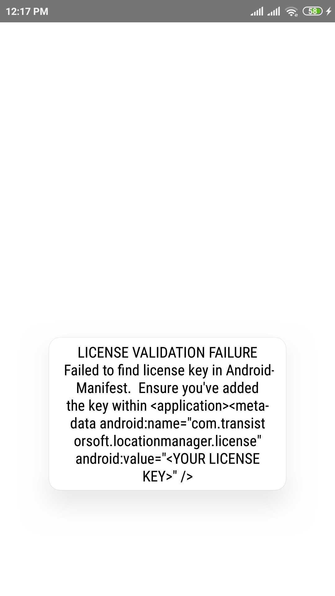 License Validation Failure (in debug mode) - Android · Issue #1062 · transistorsoft/react-native ...