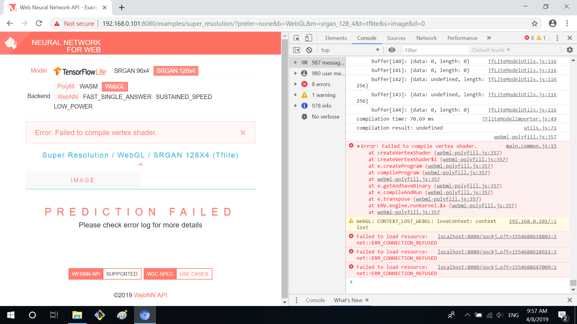 [WebGL] Chromium crashed when running Super Resolution(SRGAN 128x4) on Windows/Android · Issue ...