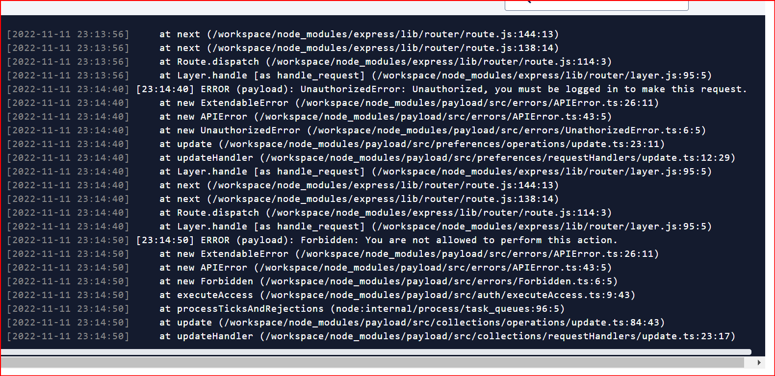 155253 Error Payload Apierror No User When I Logout · Issue 1309 · Payloadcmspayload