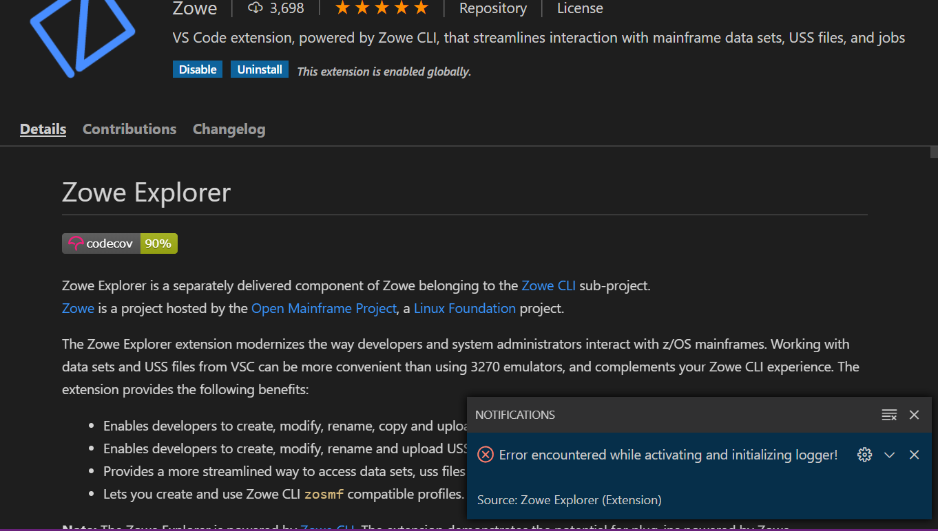 Installation error · Issue #588 · zowe/zowe-explorer-vscode · GitHub Installation error · Issue #588 · zowe/zowe-explorer-vscode · GitHub