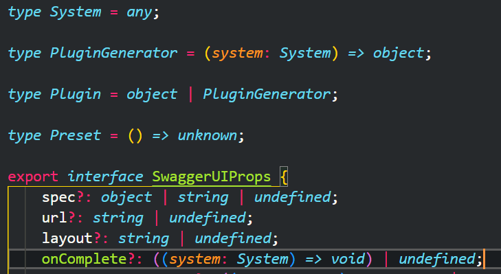 Need Comprehensive Type Definition Of The Swaggeruipropsoncomplete Method From Swagger Ui React