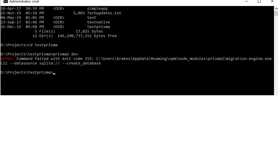prisma2 dev failed with sqlite database · Issue #1201 · prisma/prisma · GitHub