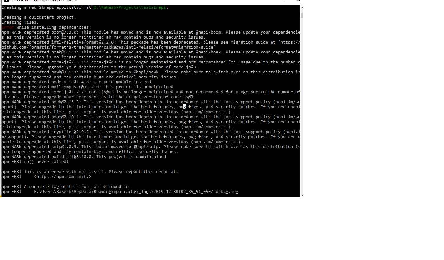 npx create-strapi-api fails to install dependencies on Windows · Issue #4370 · strapi/strapi ...