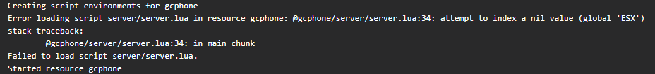 Error loading script server/server.lua in resource gcphone: @gcphone/server/server.lua:34 ...