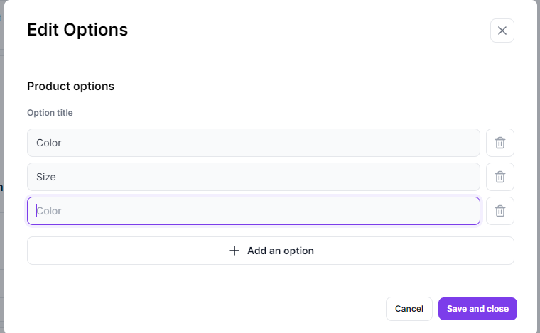 Admin UI - Corrupted Options in Edit Options and Edit Variants and Add Variants for existing ...