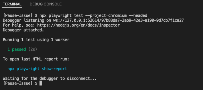Playwright: page.pause() not working in terminal · Issue #145936 · microsoft/vscode · GitHub
