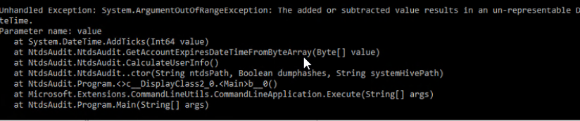 Unhandled Exception error on DateTime field. · Issue #17 · dionach/NtdsAudit · GitHub