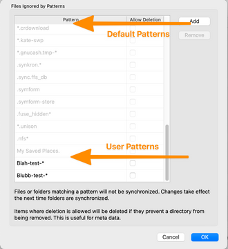 Ignore Dialog: Collaps default patterns and make them available through a checkbox enabling ...