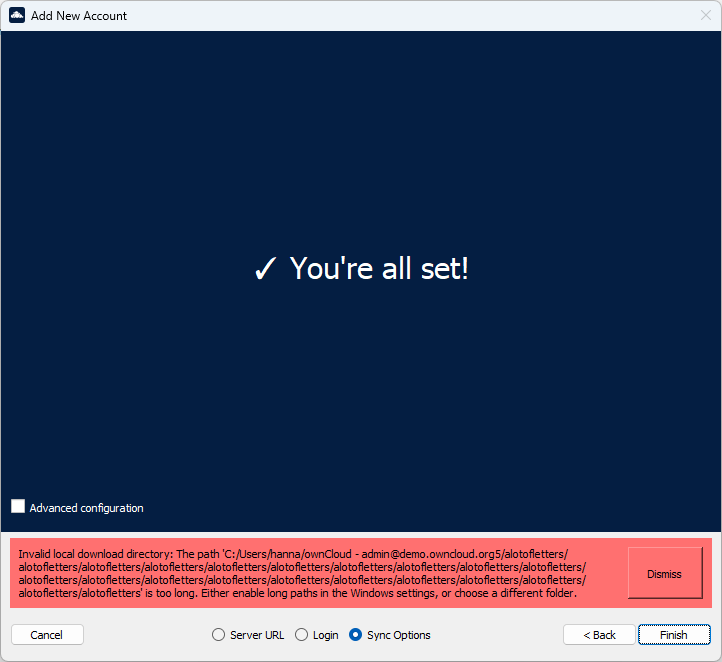 Wizard Improve The Behaviour If Selected Sync Destination Is Unusable · Issue 10680 · Owncloud
