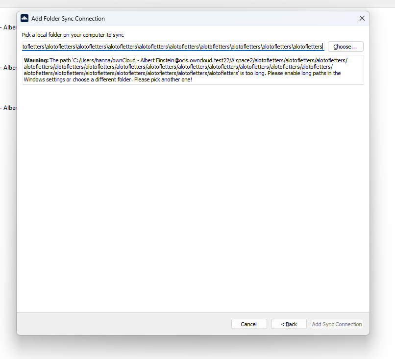 [QA] 'Too long path' warning message comes too late · Issue #10677 · owncloud/client · GitHub