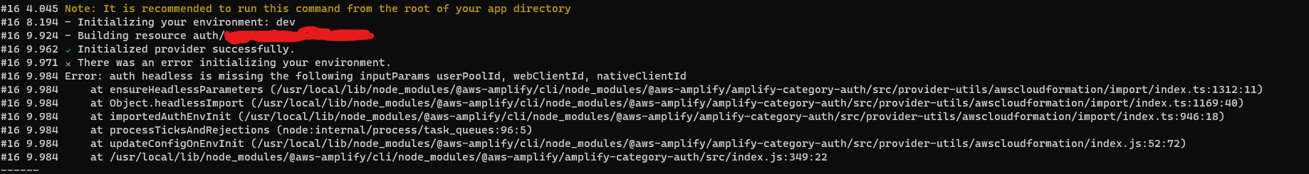 Running Amplify CLI inside Docker Container - Error: auth headless is missing the following ...