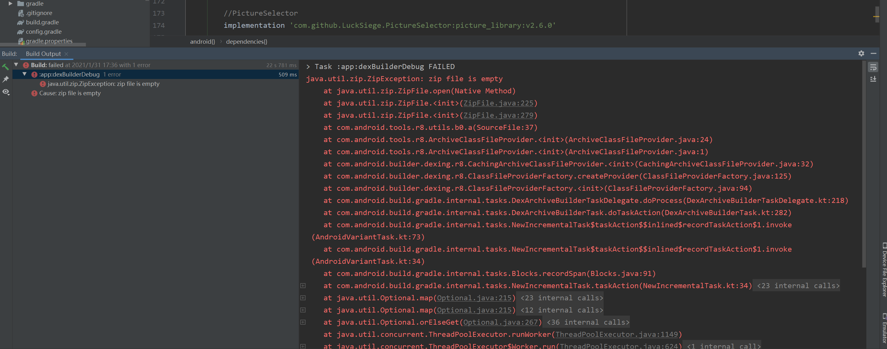 依赖 PictureSelector后 报错 Cause: zip file is empty · Issue #1856 ...