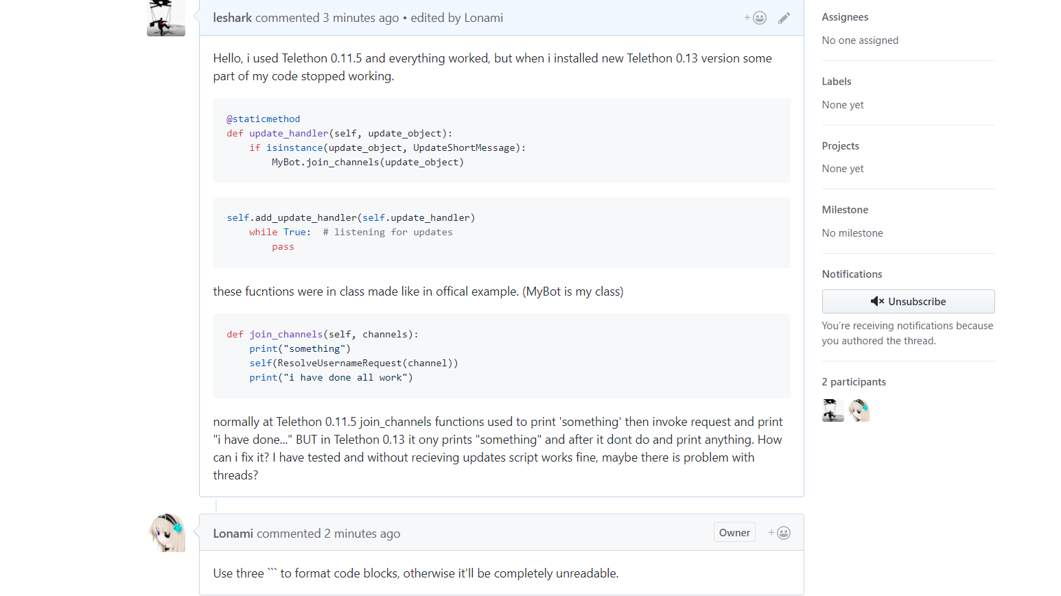 Cannot invoke requests from within update handlers · Issue #226 · LonamiWebs/Telethon · GitHub