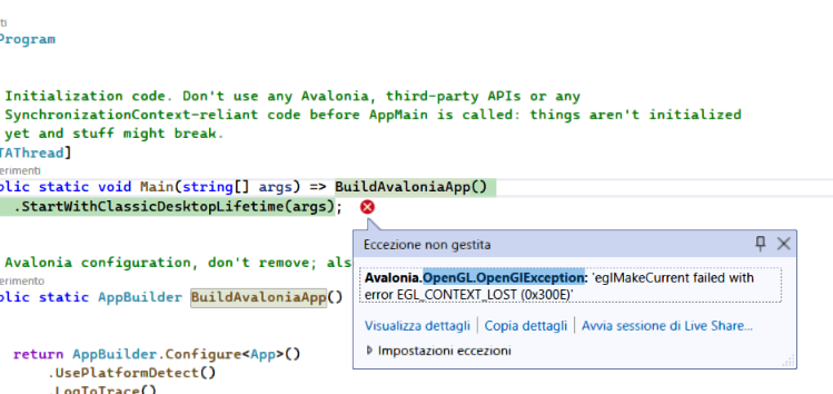 Avalonia crash: eglMakeCurrent failed with error EGL_CONTEXT_LOST ...