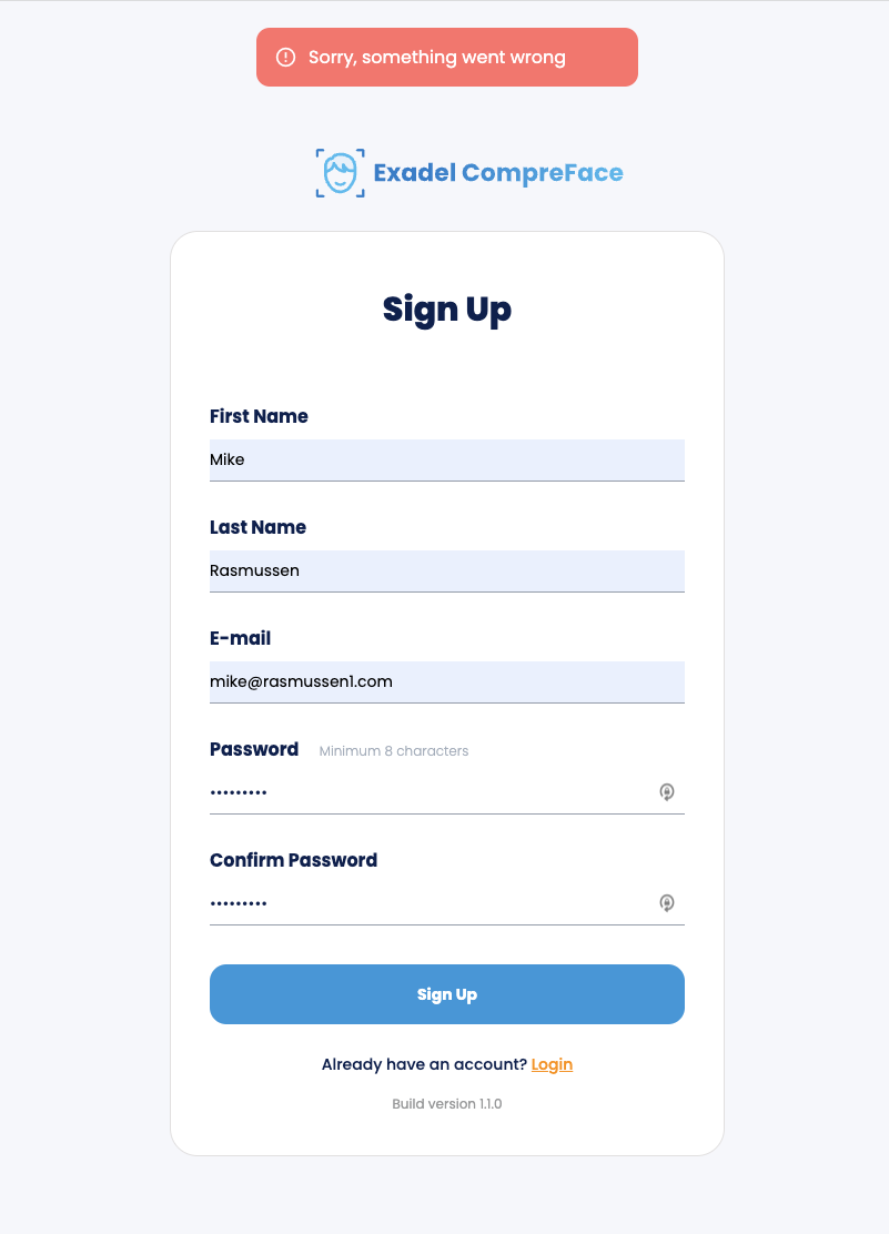 Can't create compreface account · Issue #1028 · exadel-inc/CompreFace · GitHub